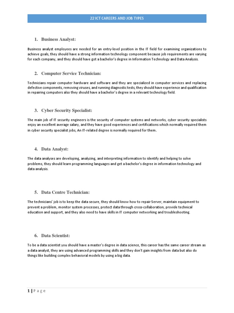 ICT Careers and Job Types | PDF | Programmer | Technical Support