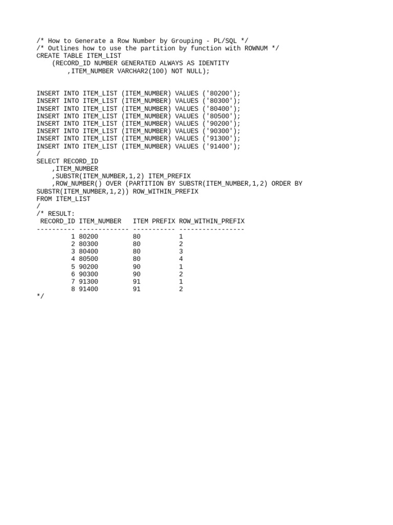 Example Oracle PL/SQL With Partition by | PDF