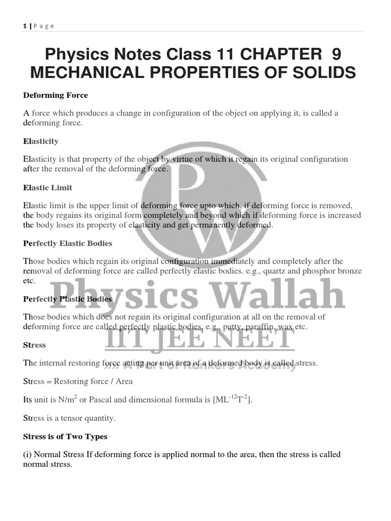 Mechanical Properties of Solids | PDF | Elasticity (Physics) | Deformation (Engineering)