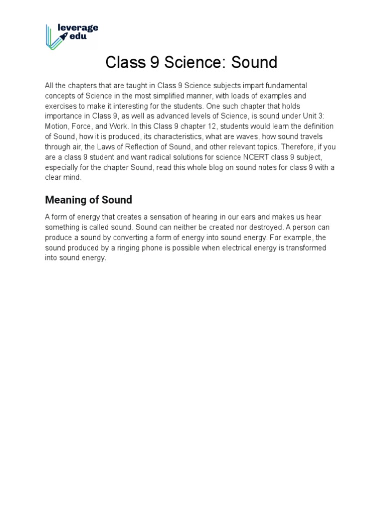 Class 9 Sound Chapter Notes Summary | PDF | Sound | Ultrasound