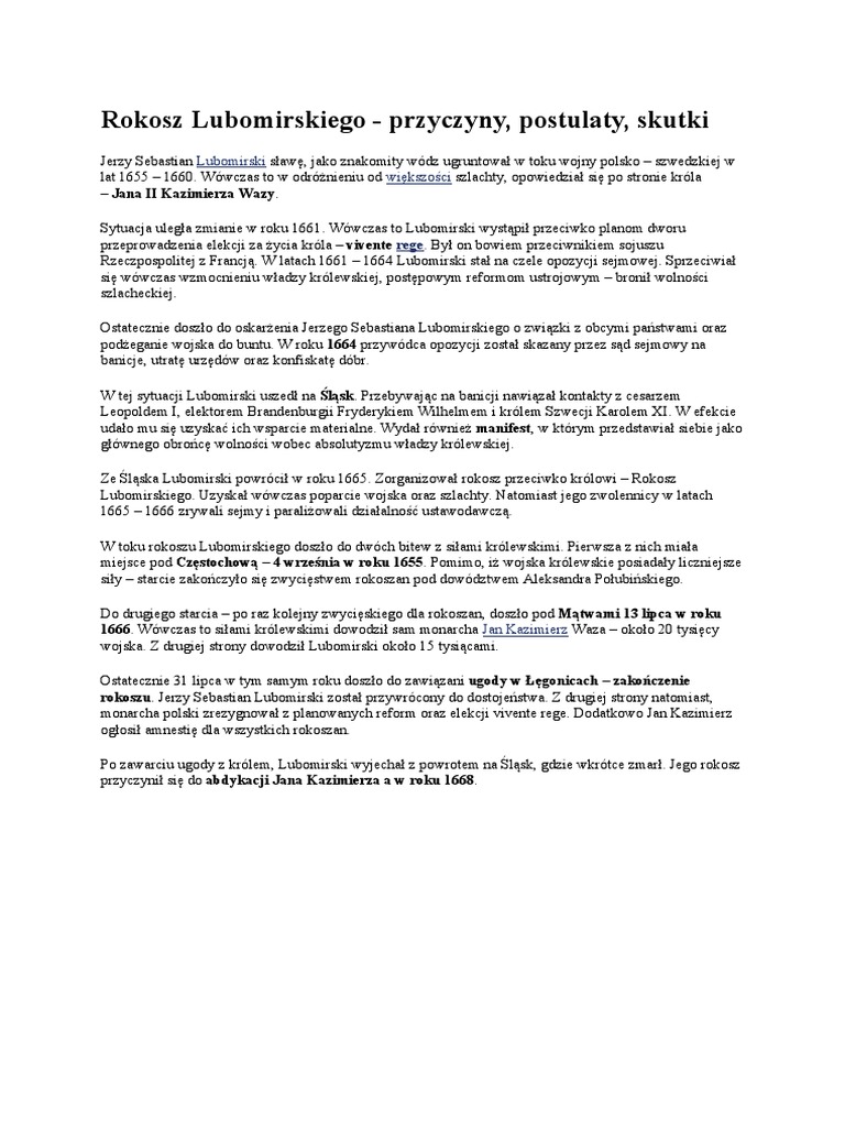 Rokosz Lubomirskiego | PDF