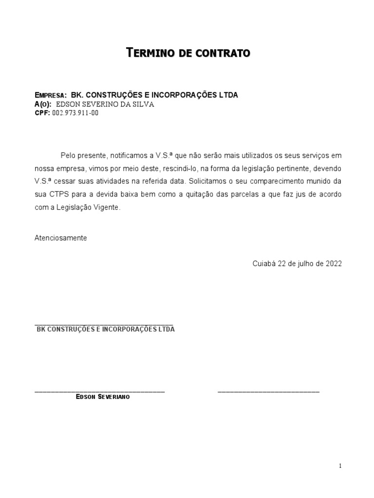 Término de Contrato - Modelo Simples - DP | PDF