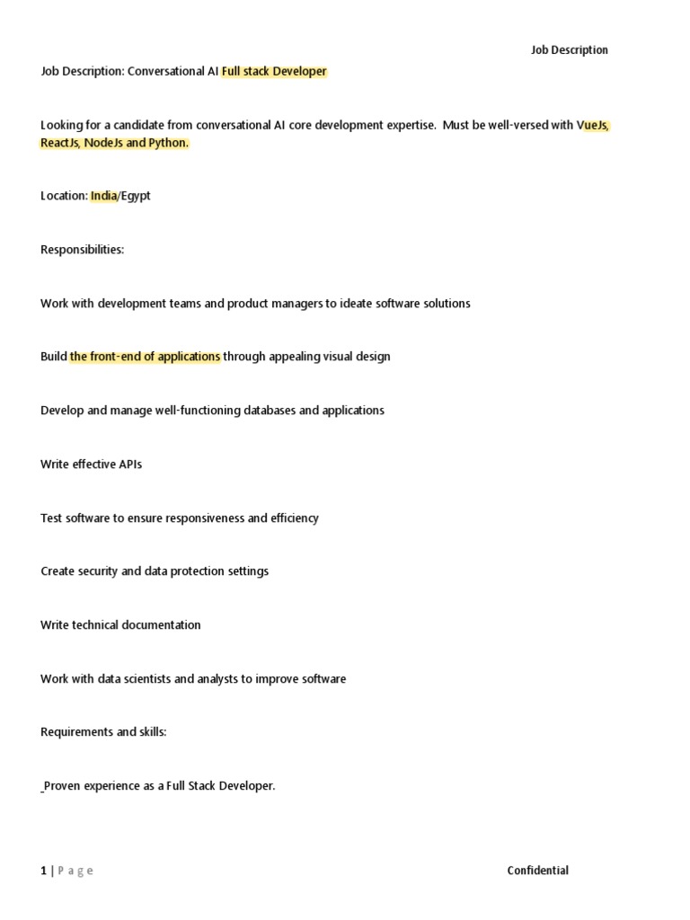 JD CAI FullStack Developer Highlighted | PDF