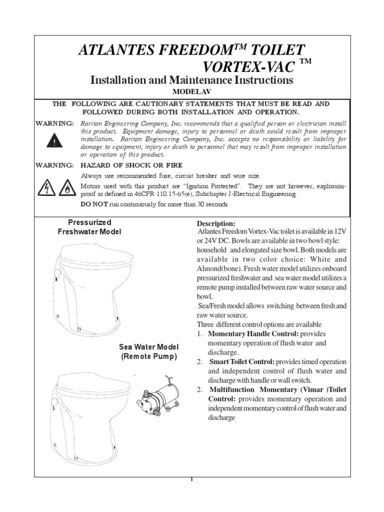 Atlantes Freedom Toilet Installation Guide | PDF | Valve | Pump