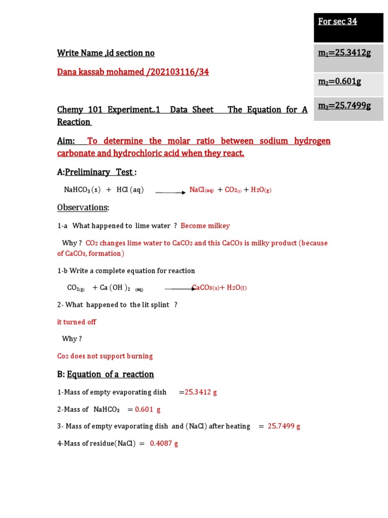 Data Sheet For Exp 1 | PDF