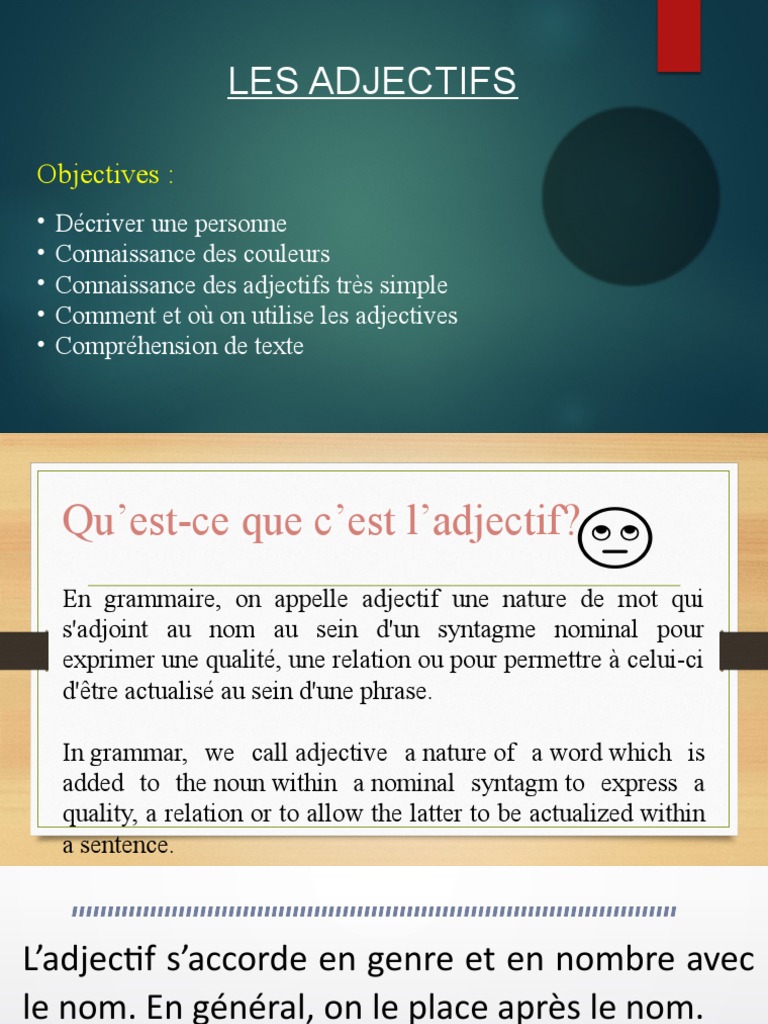 Comprendre les adjectifs en français | PDF | Adjectif | Syntaxe