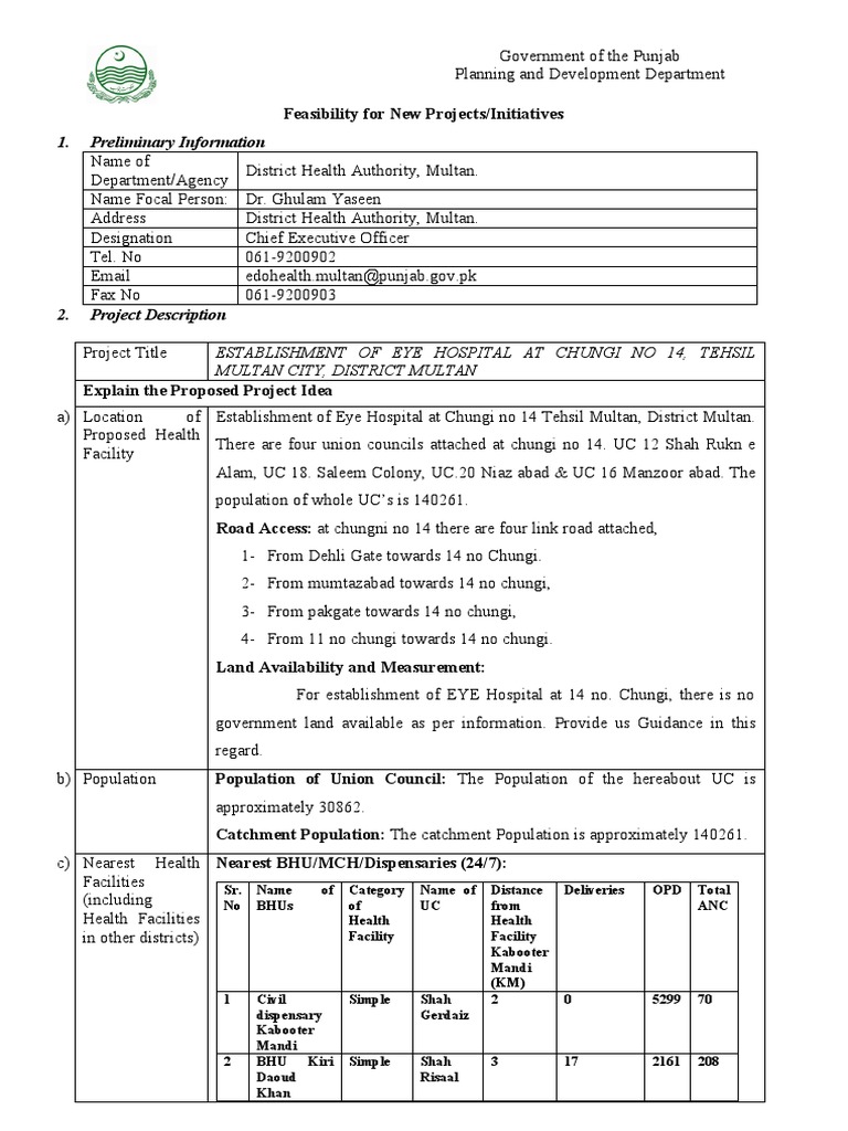 Feasibility - Establishment of EYE Hospital at Chungi No 14 TEHSIL ...