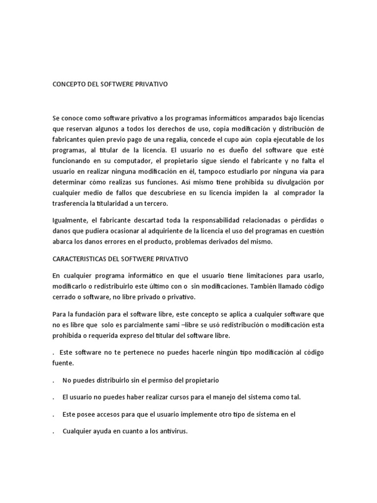 Concepto Del Softwere Privativo 1111111111111111111 | PDF