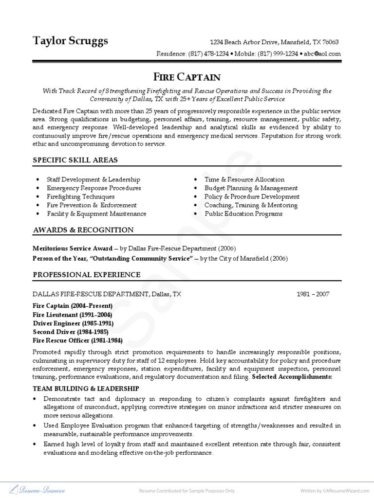 Fireman Resume Example | PDF