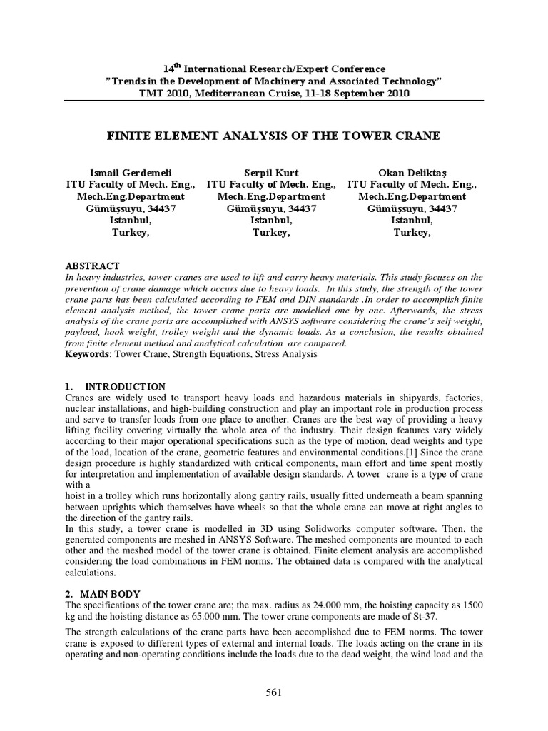 FEM Analysis of Tower Crane Strength | PDF | Stress (Mechanics) | Crane ...