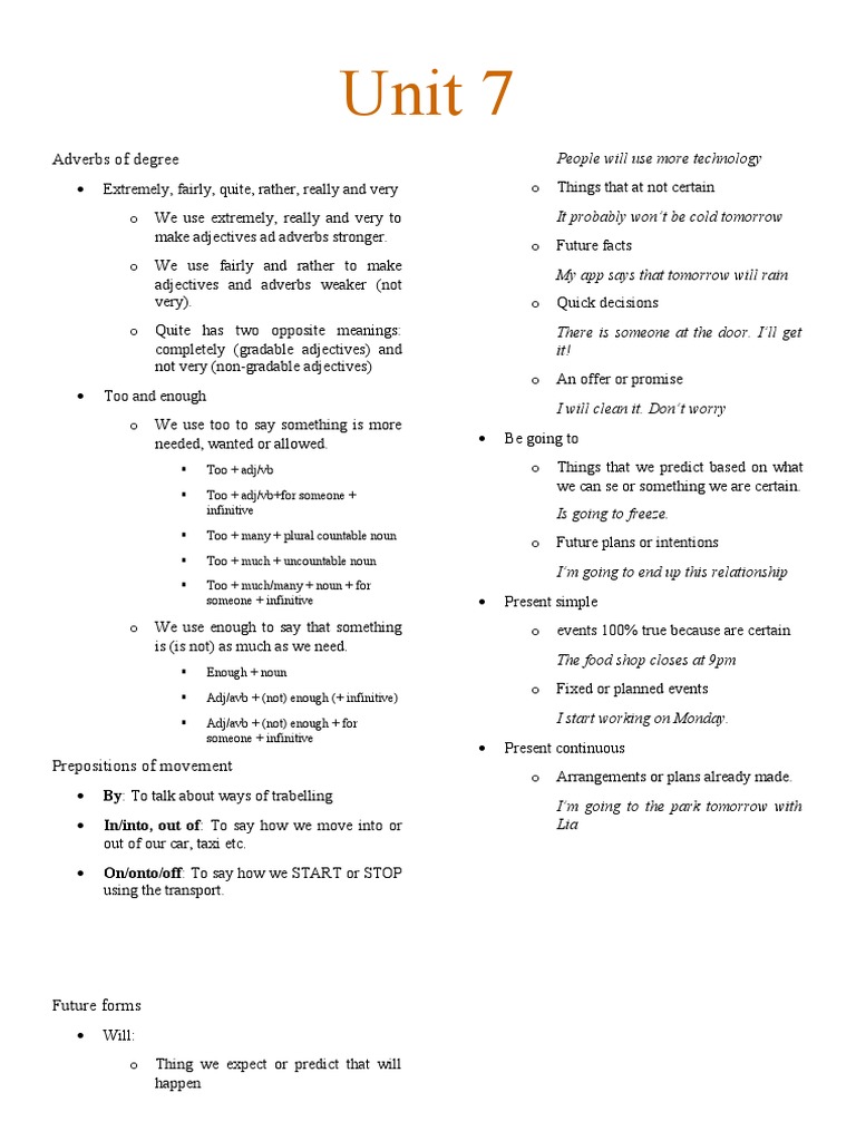 Unit 7 | PDF | Noun | Adverb