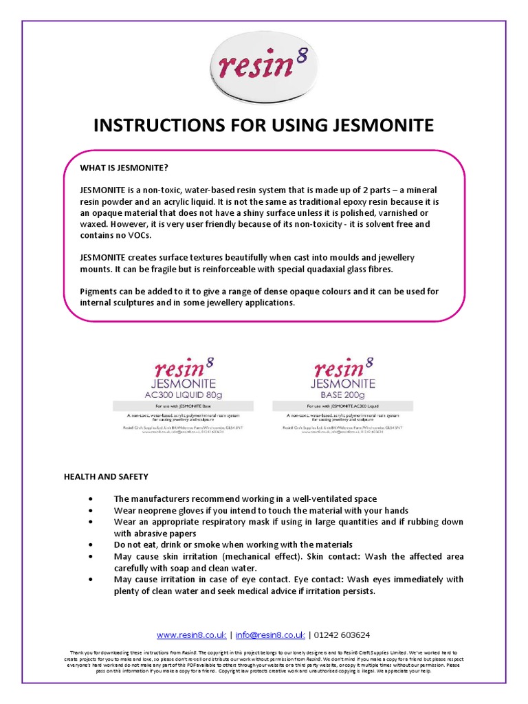 Jesmonite Resin Instructions | PDF | Epoxy | Varnish