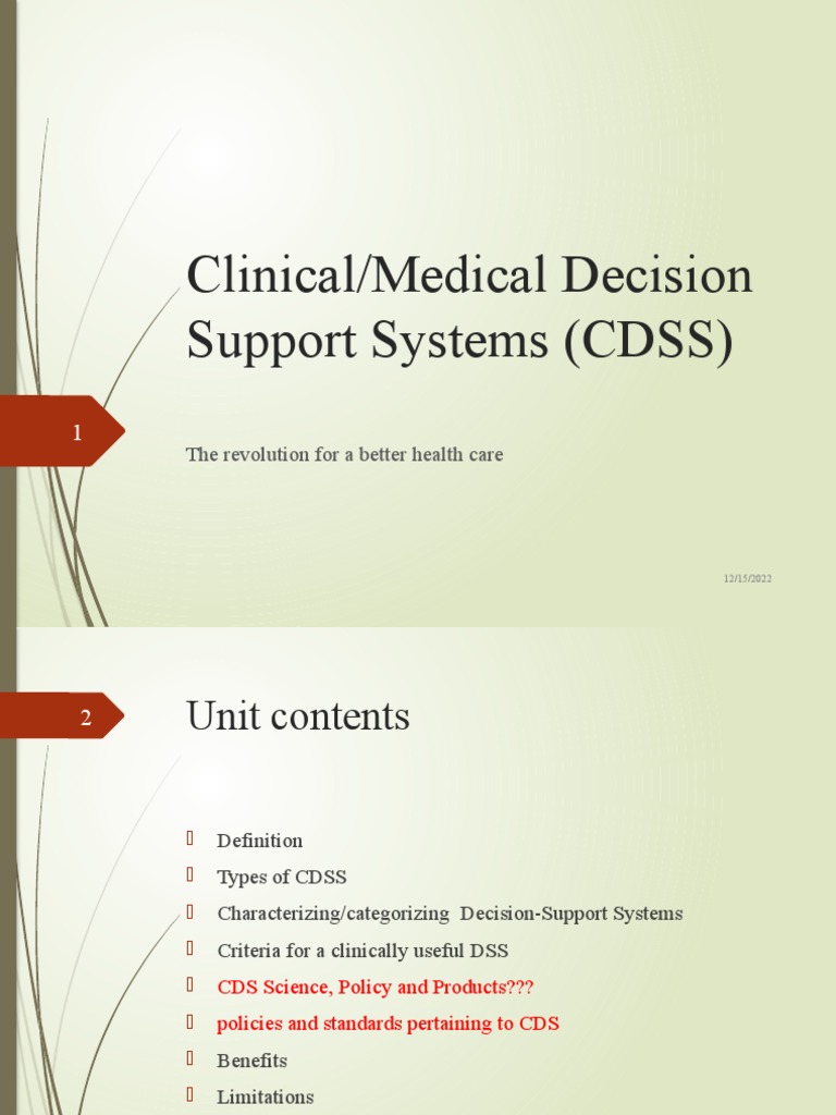 Clinical Decision Support Systems (CDSS) | PDF | Decision Support ... Clinical Decision Support Systems (CDSS) | PDF | Decision Support ...