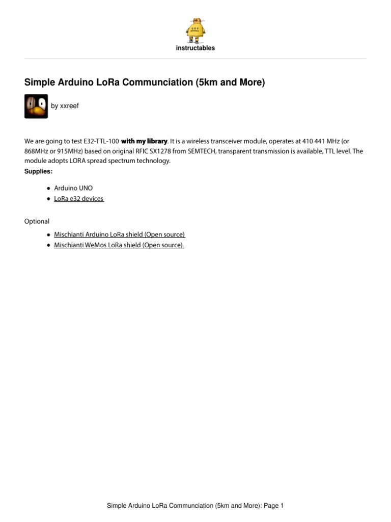 Simple Arduino LoRa Communciation More Than 5km | PDF | Arduino | Bit Rate