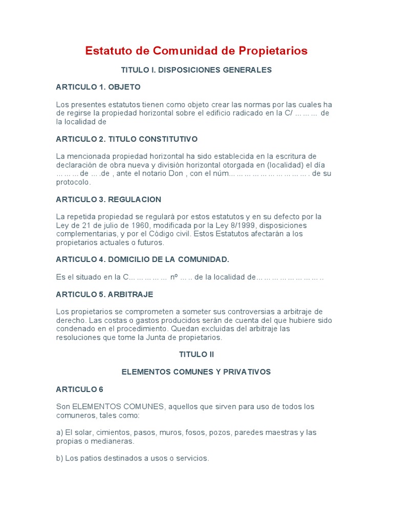 Estatuto de Comunidad de Propietarios | PDF | Propiedad | Presupuesto