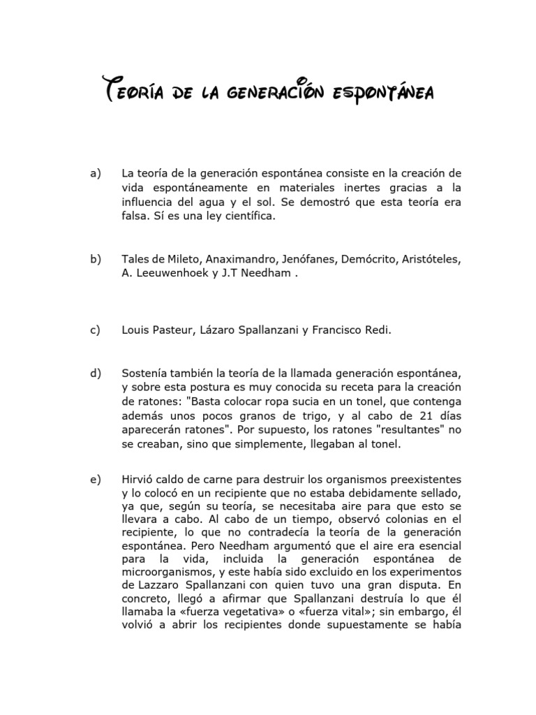 Teoría de La Generación Espontánea | PDF | Science | Naturaleza
