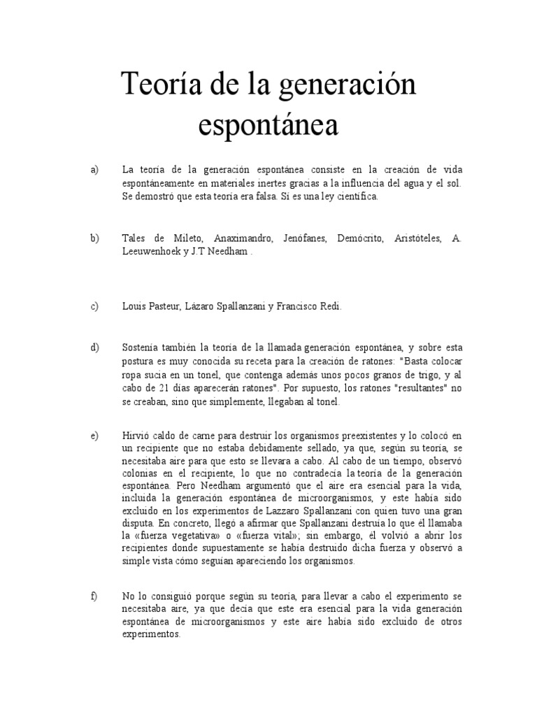 Teoría de La Generación Espontánea | PDF | Naturaleza