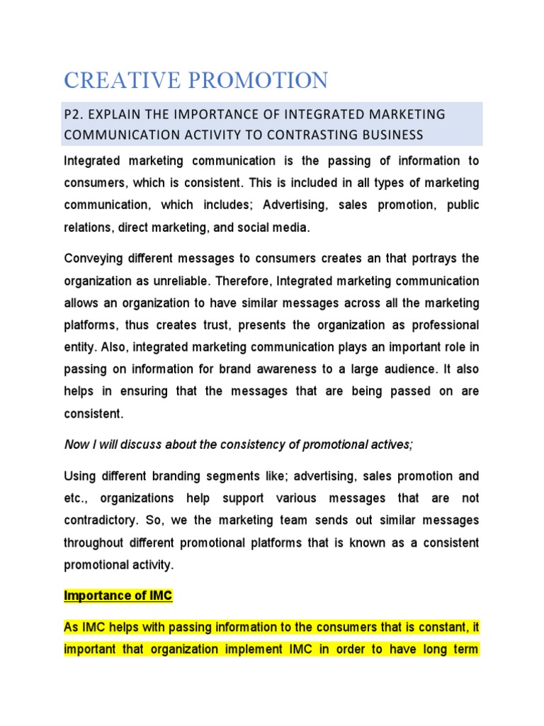Creative Promotion: P2. Explain The Importance of Integrated Marketing ...
