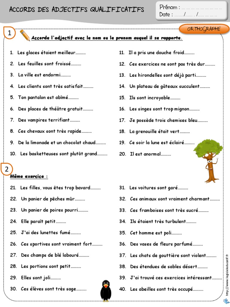 Exercices sur l'accord des adjectifs | PDF | Théorie des jeux ...
