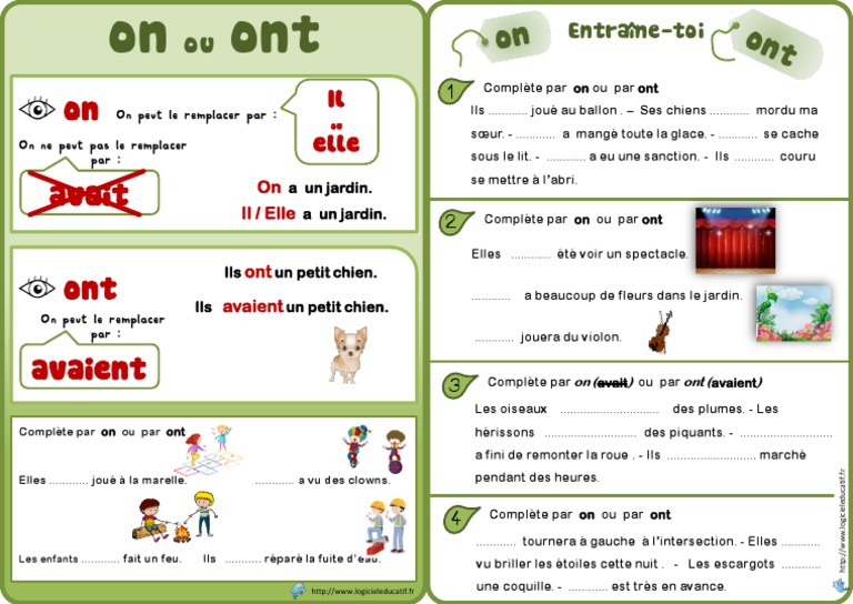 Regle Exercices Orthographe On Ont Ce1 | PDF