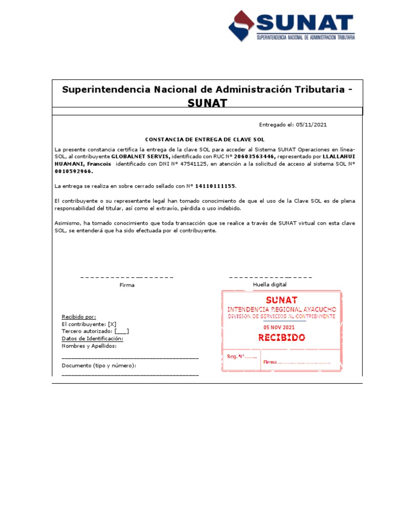 5.2 Constancia de Entrega Clave Sol | PDF