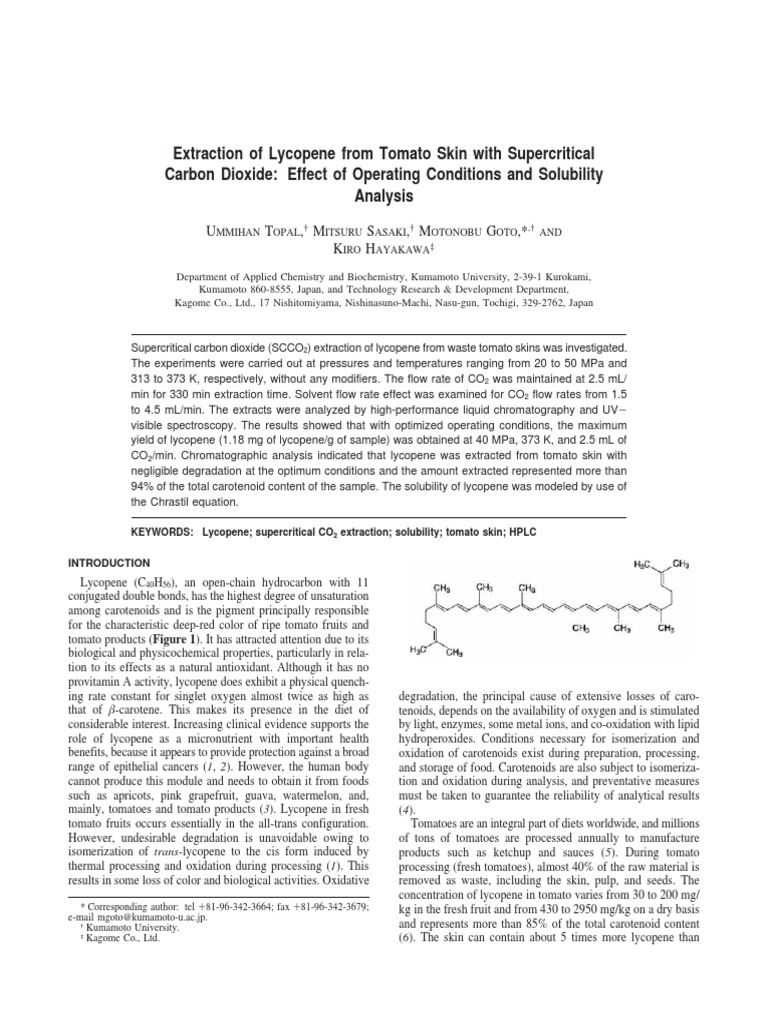 Extraction of Lycopene From Tomato Skin | PDF | Supercritical Fluid ...