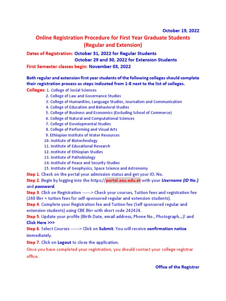 First Semester 2022 23 AY Online Registration Procedure For First Year ...