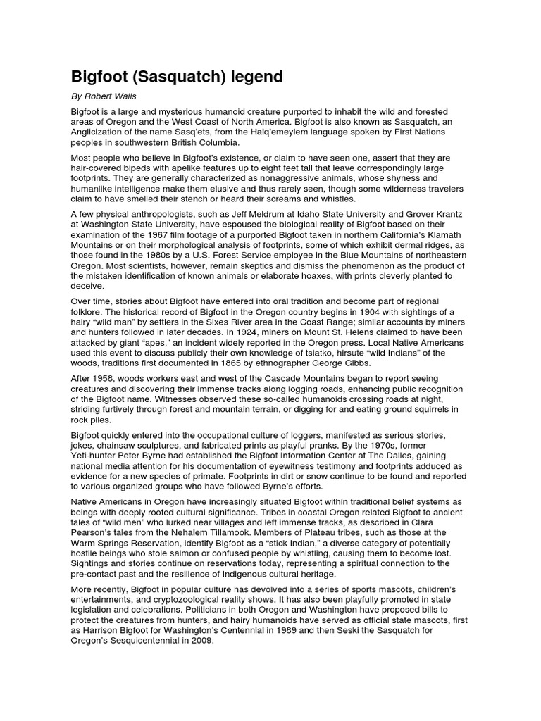 Bigfoot Sasquatch Legend | PDF