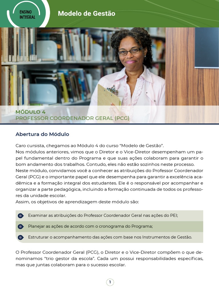 Modelo de Gestão: Módulo 4 Professor Coordenador Geral (PCG) | PDF