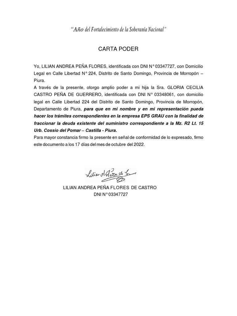 Carta Poder Eps Grau-Gloria | PDF