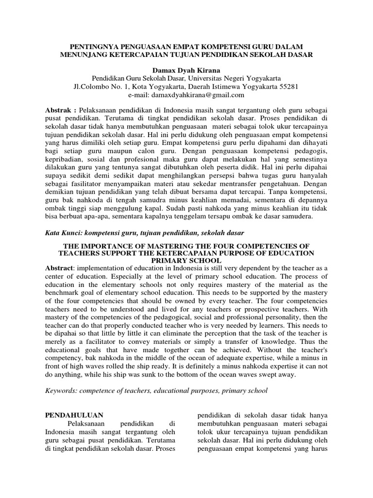Pentingnya Penguasaan Empat Kompetensi Guru Dalam Menunjang Ketercapaian Tujuan Pendidikan ...