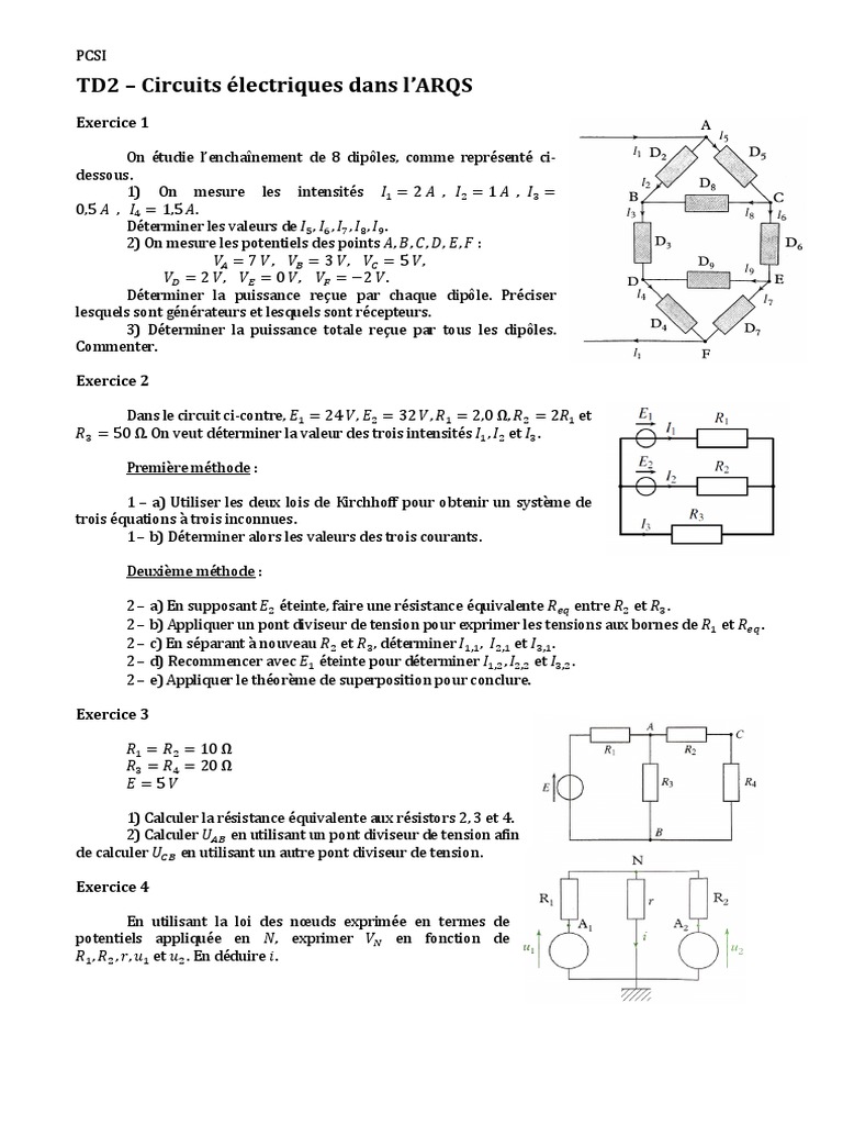 TD2 - Circuits Électriques Dans l'ARQS | PDF | Tension électrique | Résistance (composant)