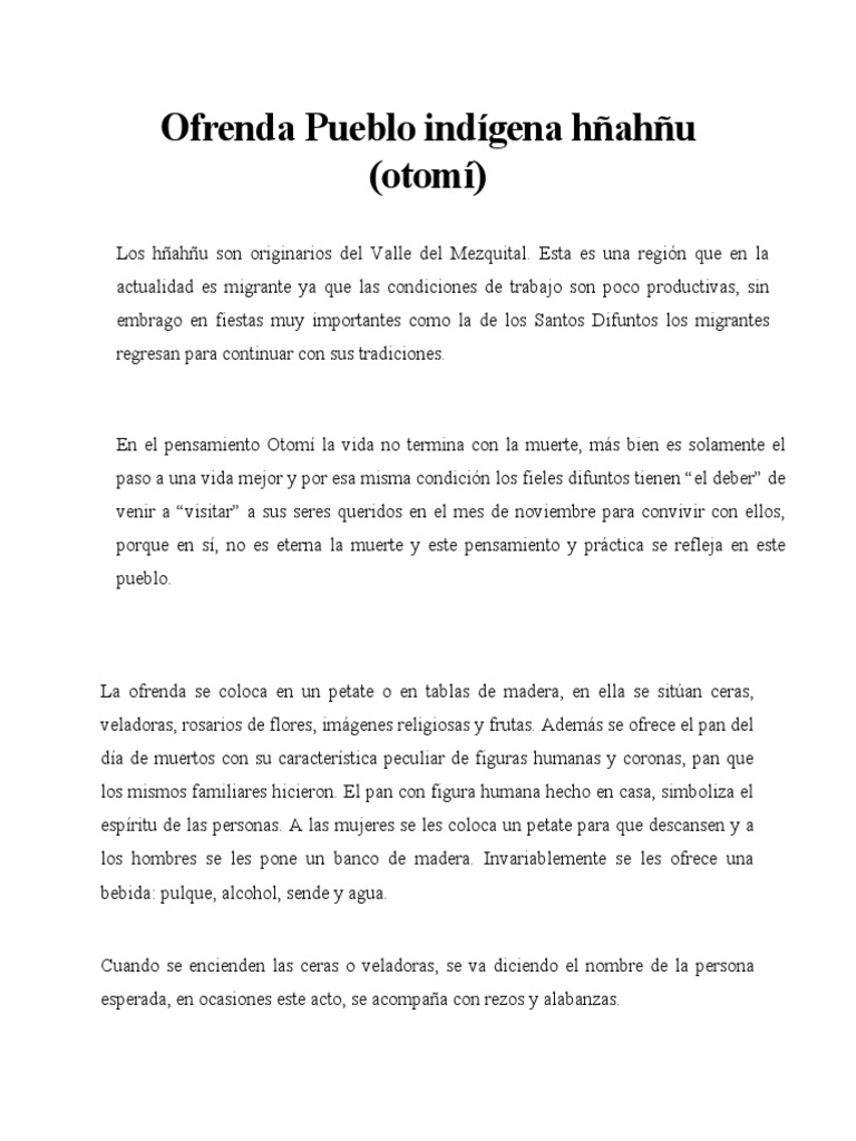 Ofrenda Pueblo Indígena Hñahñu Otomí Pdf Religión Y Espiritualidad