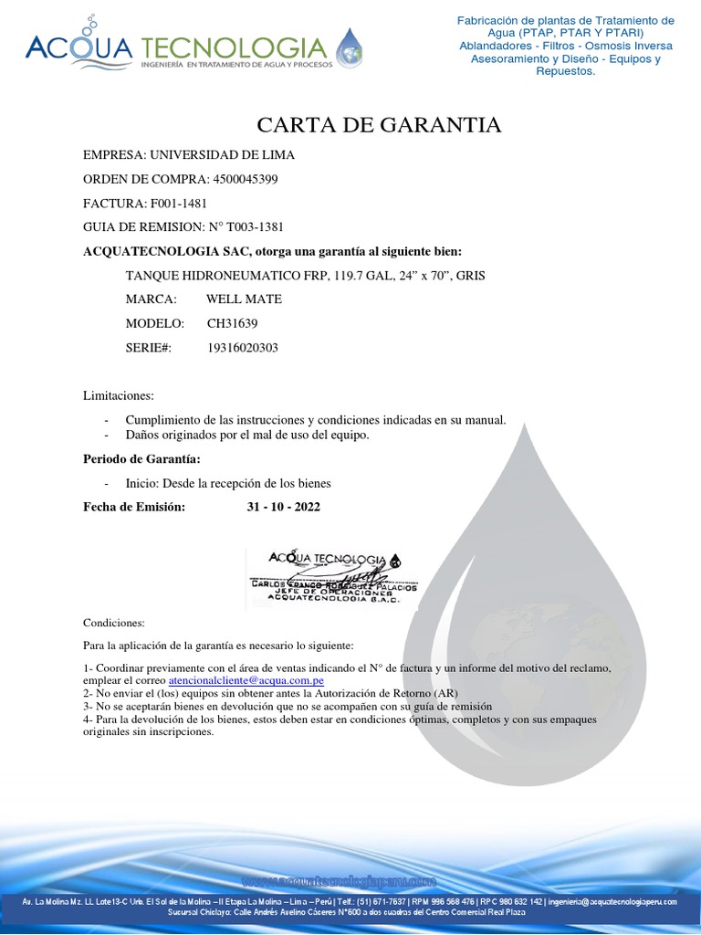 Carta de Garantia-Sedapal | PDF