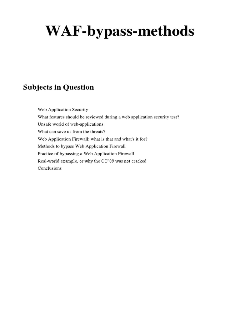 WAF Bypass Methods For Beginner | PDF | World Wide Web | Internet & Web