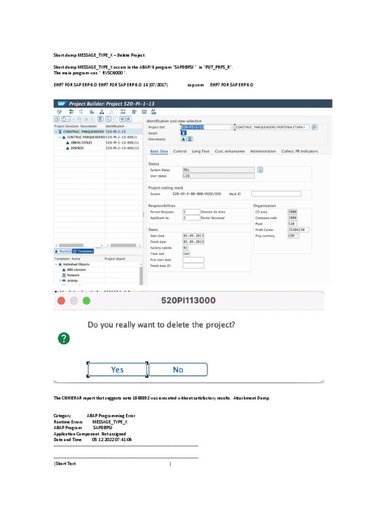 Short Dump MESSAGE - TYPE - X - Delete Project | PDF | Linux | Operating System