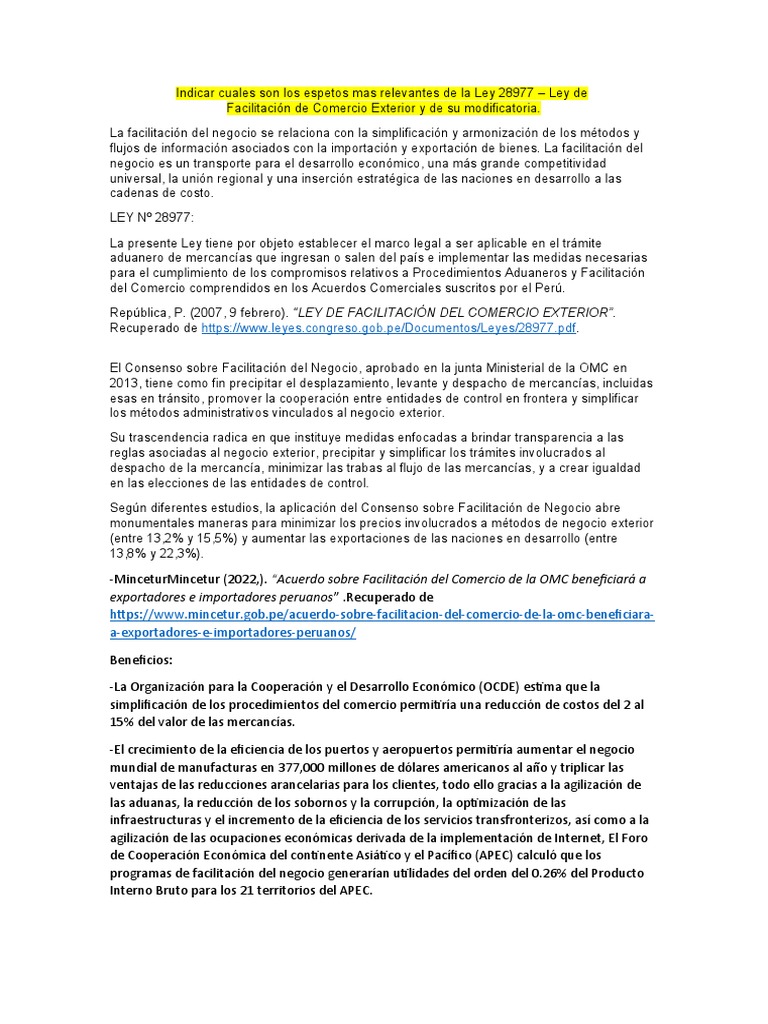Los principales aspectos de la Ley 28977 - Ley de Facilitación del ...