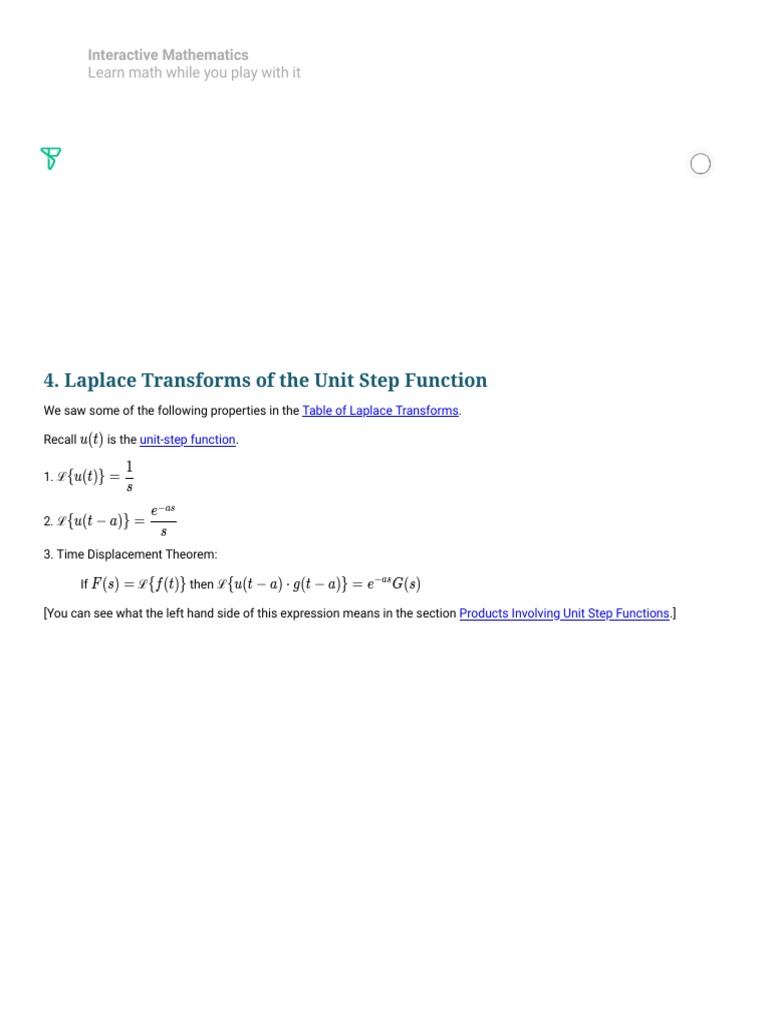 Laplace Transforms of The Unit Step Function | PDF | Laplace Transform ...