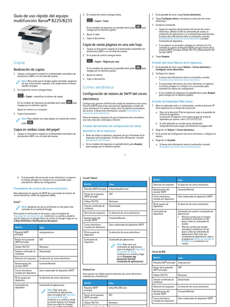 Xerox B225 B235 MFP QRG Es | PDF | Contraseña | Transport Layer Security
