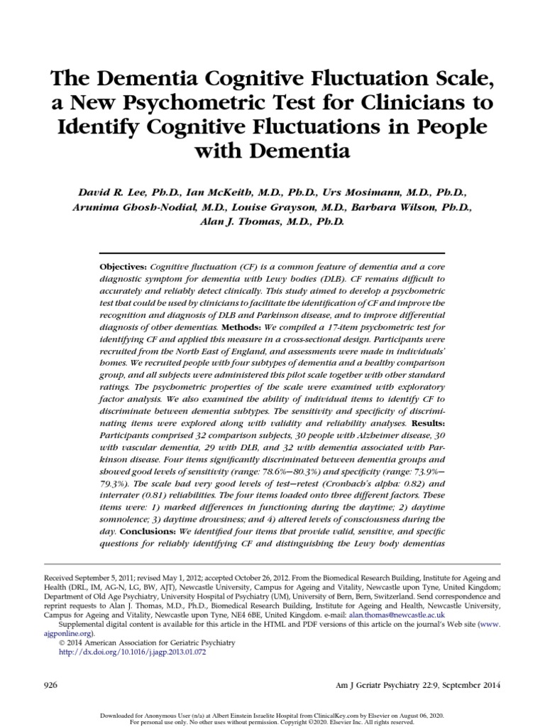The Dementia Cognitive Fluctuation Scale | PDF