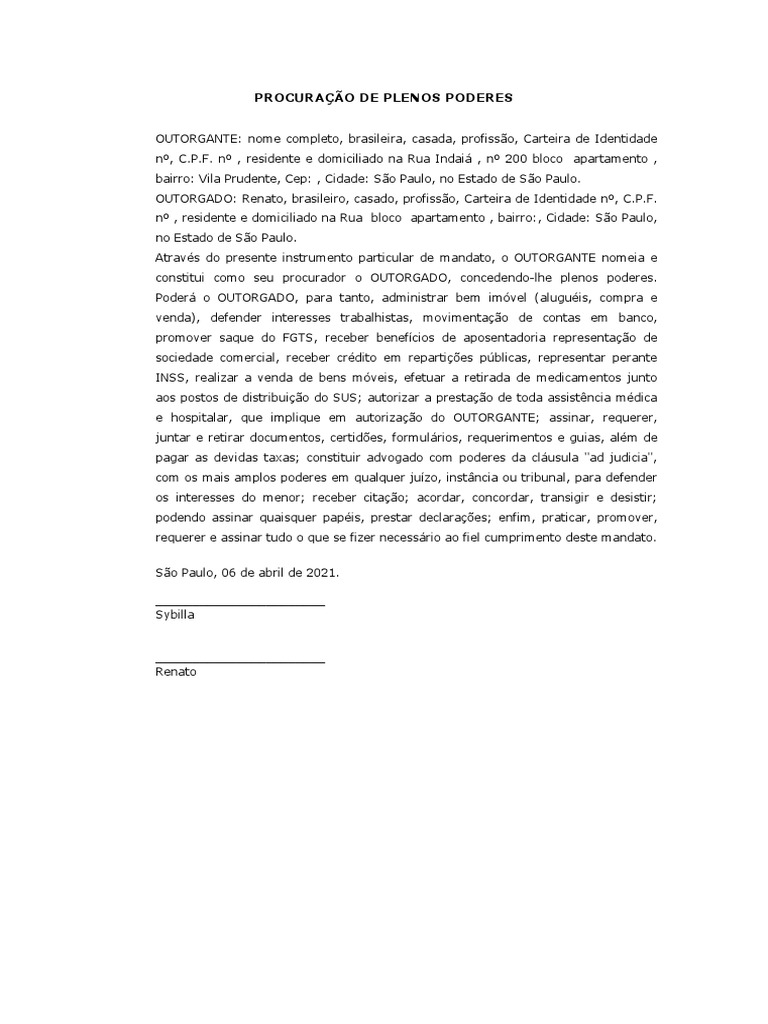 Procuração de Plenos Poderes y | PDF | Direito