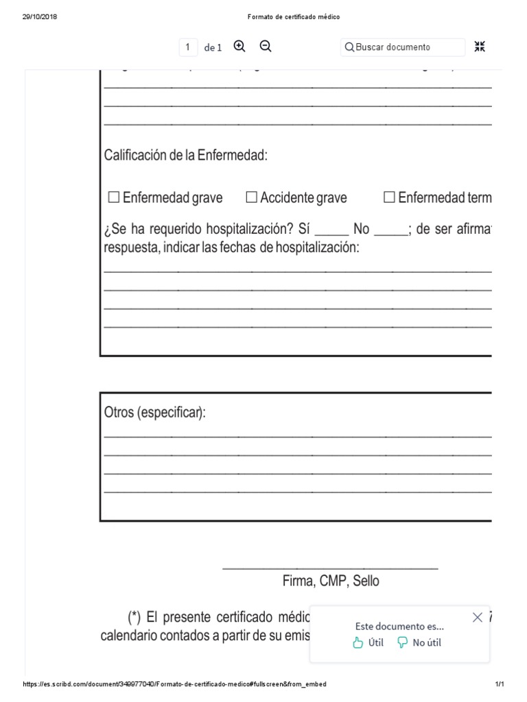 Formato De Certificado Médico Pdf