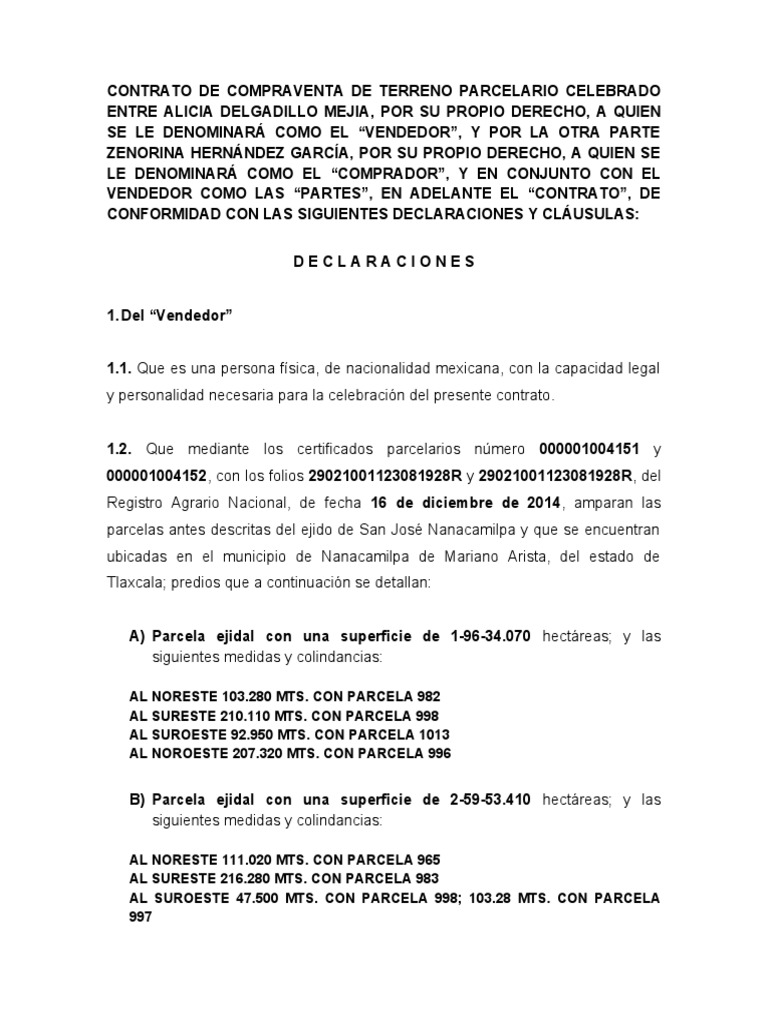 Contrato Compra-Venta - Terreno Ejidal ZHG | PDF | Información ...