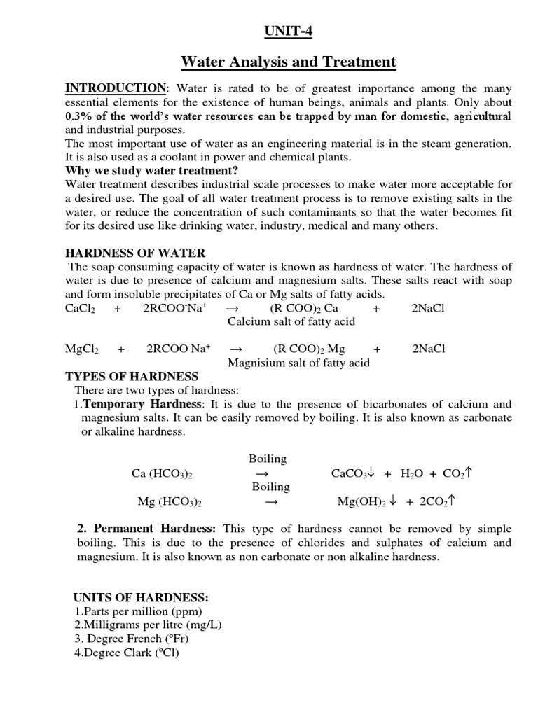 Unit 4-Water Treatment | PDF | Osmosis | Ion Exchange