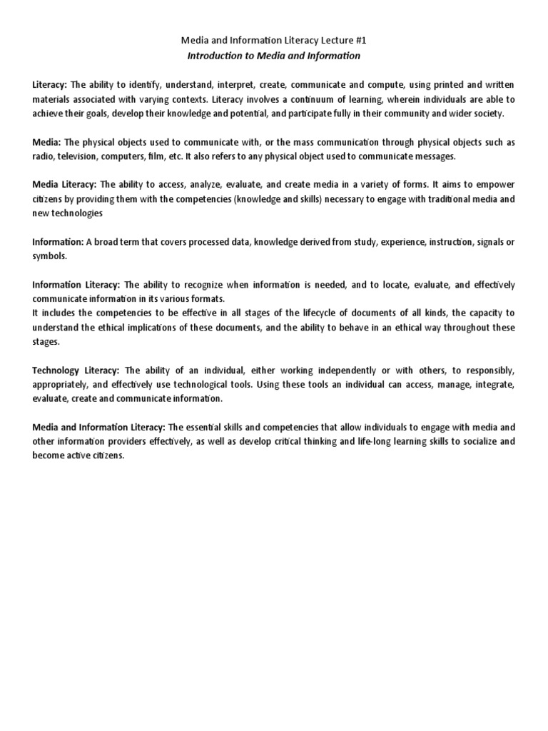 MIL Lesson 1 Introductio To Media and Information Literacy | PDF
