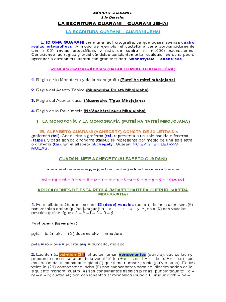 La Escritura Guarani - Guarani Jehai | PDF | Voz humana | Lingüística
