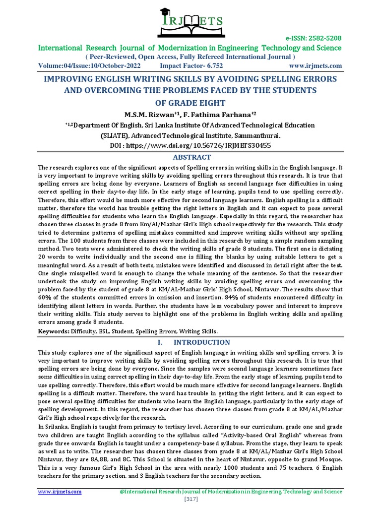 Fin Irjmets1665138841 | Download Free PDF | Spelling | English Language