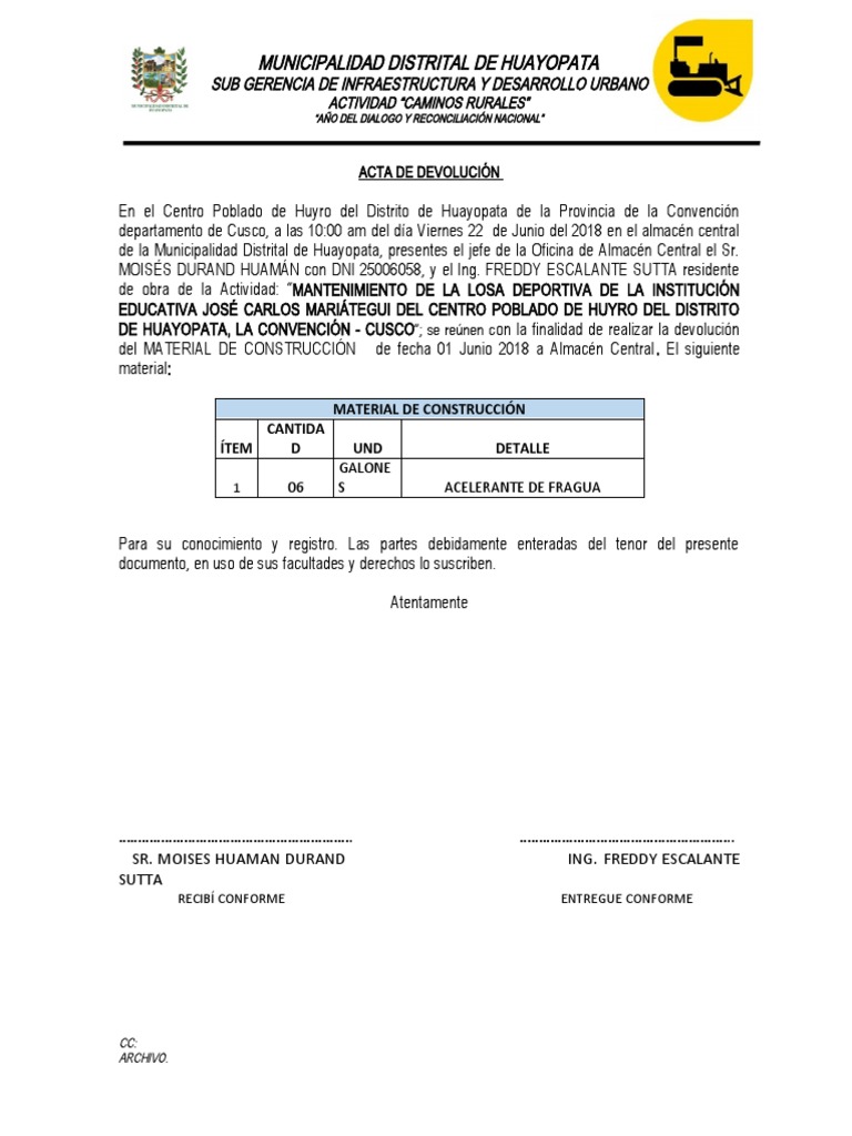 Acta de Devolucion Fragua | PDF