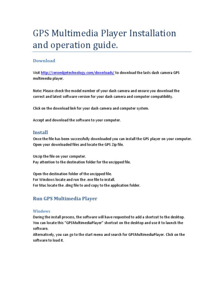 GPS Multimedia Player Installation and Operation Guide | PDF | Screenshot | Installation ...