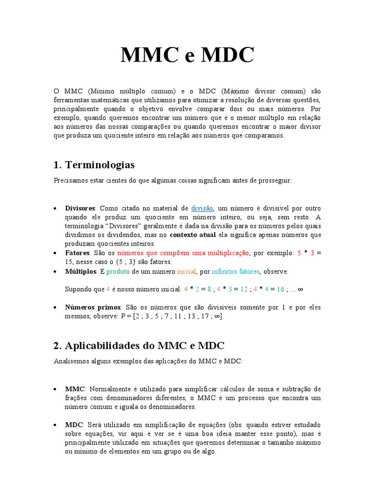 5.MMC e MDC | PDF | Número inteiro | Números